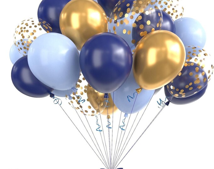Yellow Blue Balloons, 12 Inch Blue Gold Confetti Balloons Dark Blue ...