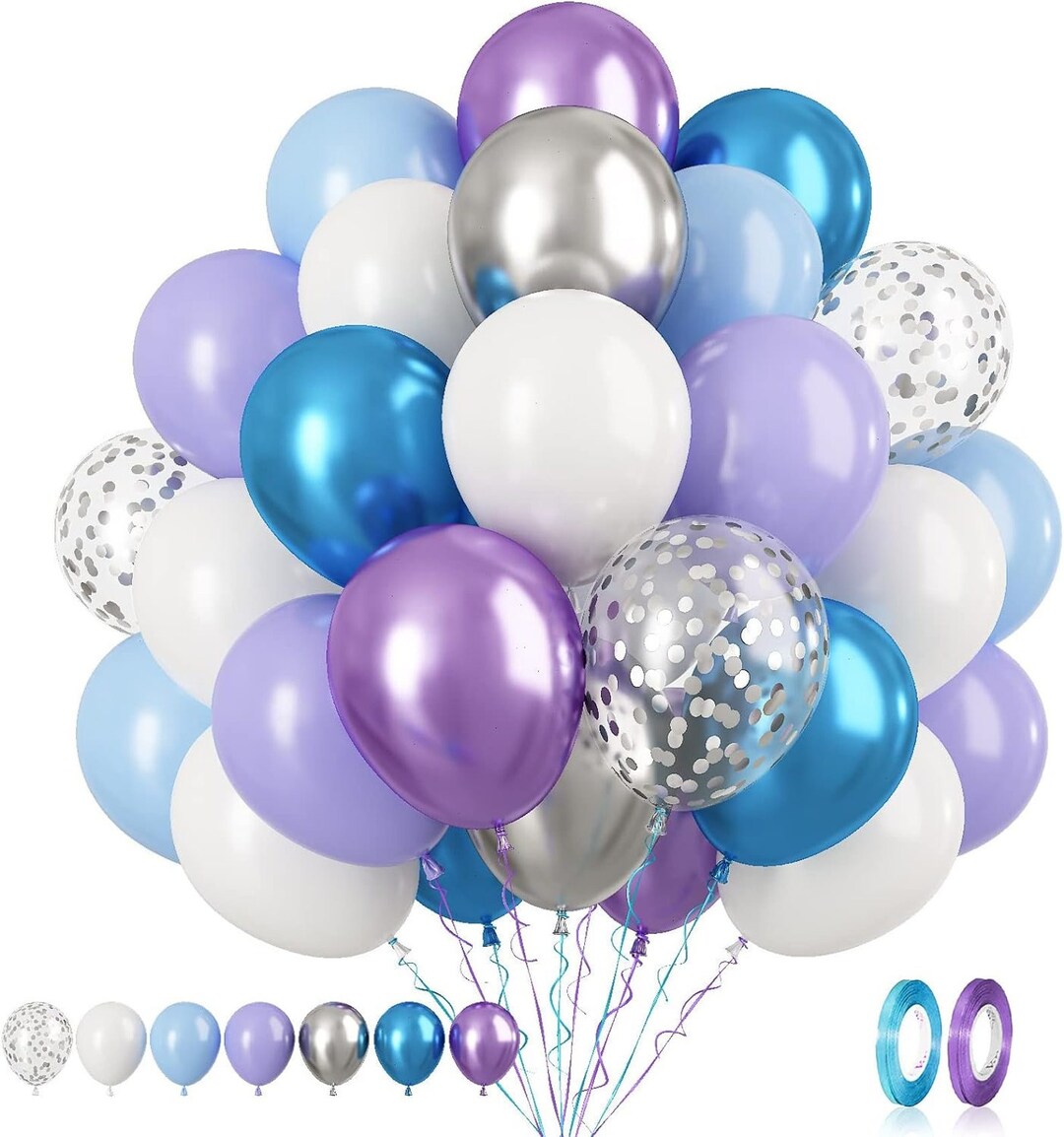 Blue, Purple Balloons Set, Metallic Latex Silver Confetti Balloons by ...