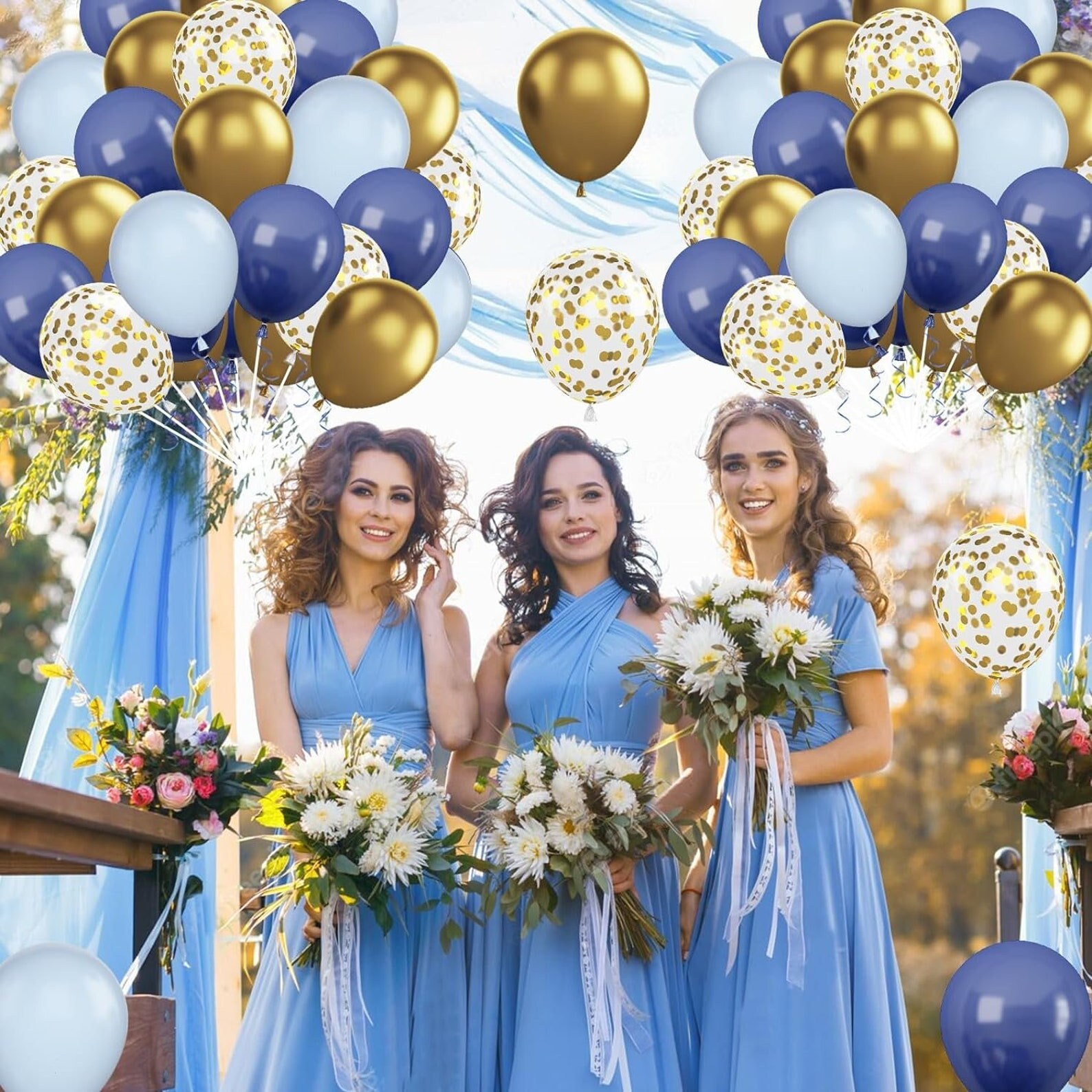 Metallic Gold, Navy Blue, Gold Confetti & Macaron Blue 12 Inches ...