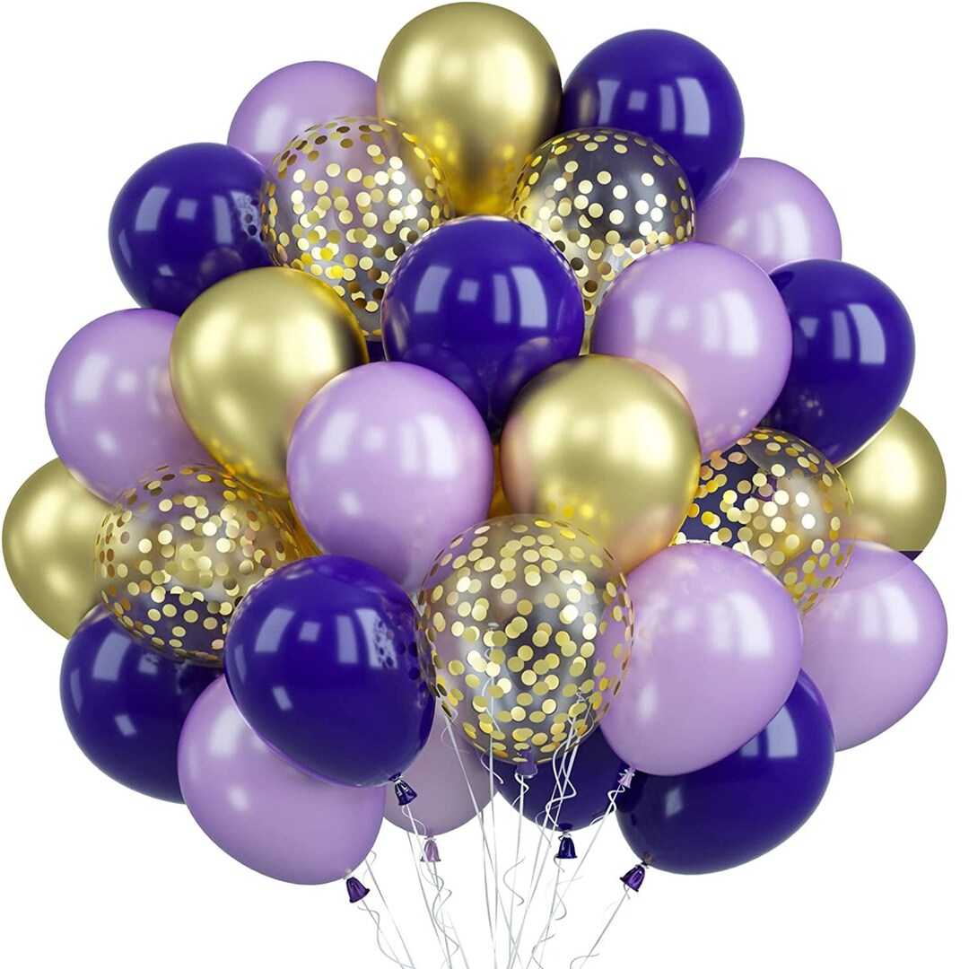 Purple, Gold Confetti Balloons Set 12 Inch Latex Balloons Party Events ...