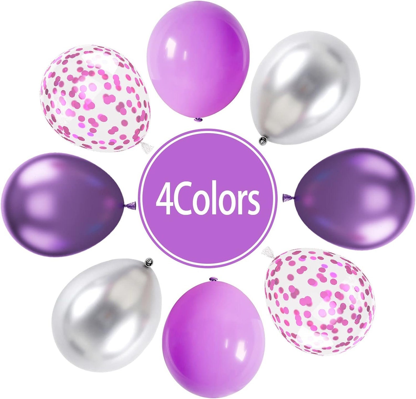 Purple Confetti Balloons, 12 Inch Metallic Purple and Silver Confetti ...