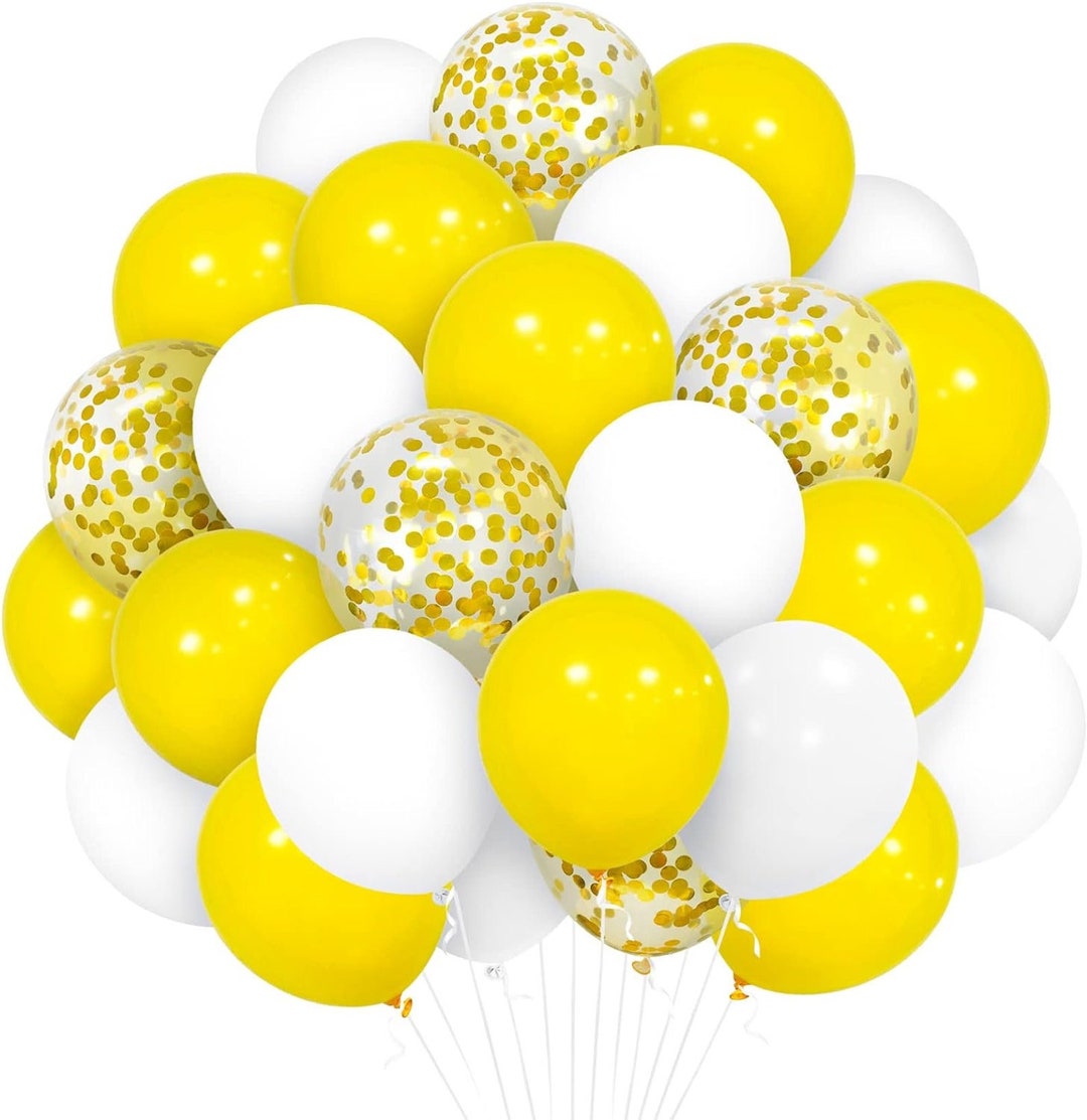 Yellow Confetti White Matte Yellow White Balloon Helium for Birthday ...