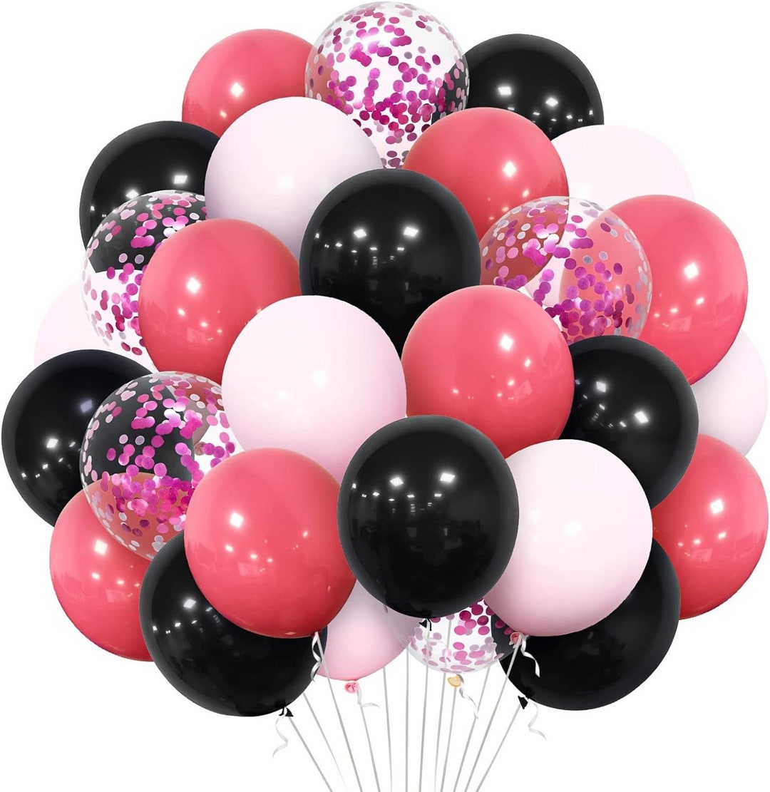 Pink & Black Balloons, 12 Inch Matt Rose Black Pastel Pink Helium Latex ...