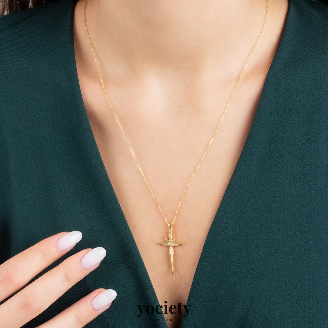 14k Gold Angel Sword Necklace: Elegant Symbol Pendant - Etsy