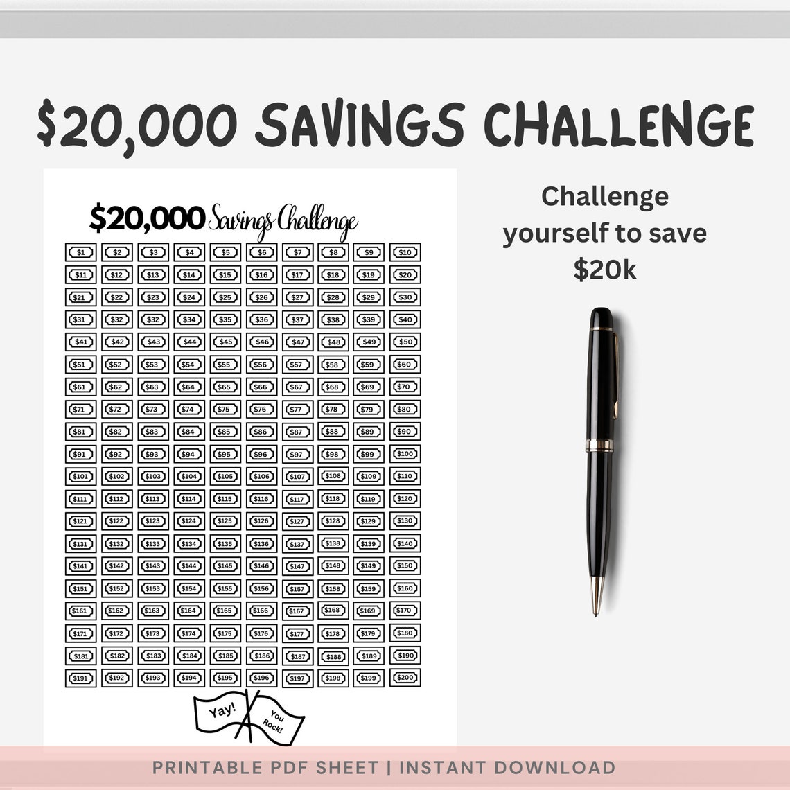 20000 Savings Challenge, 52 Week Savings Challenge, Money Saving ...