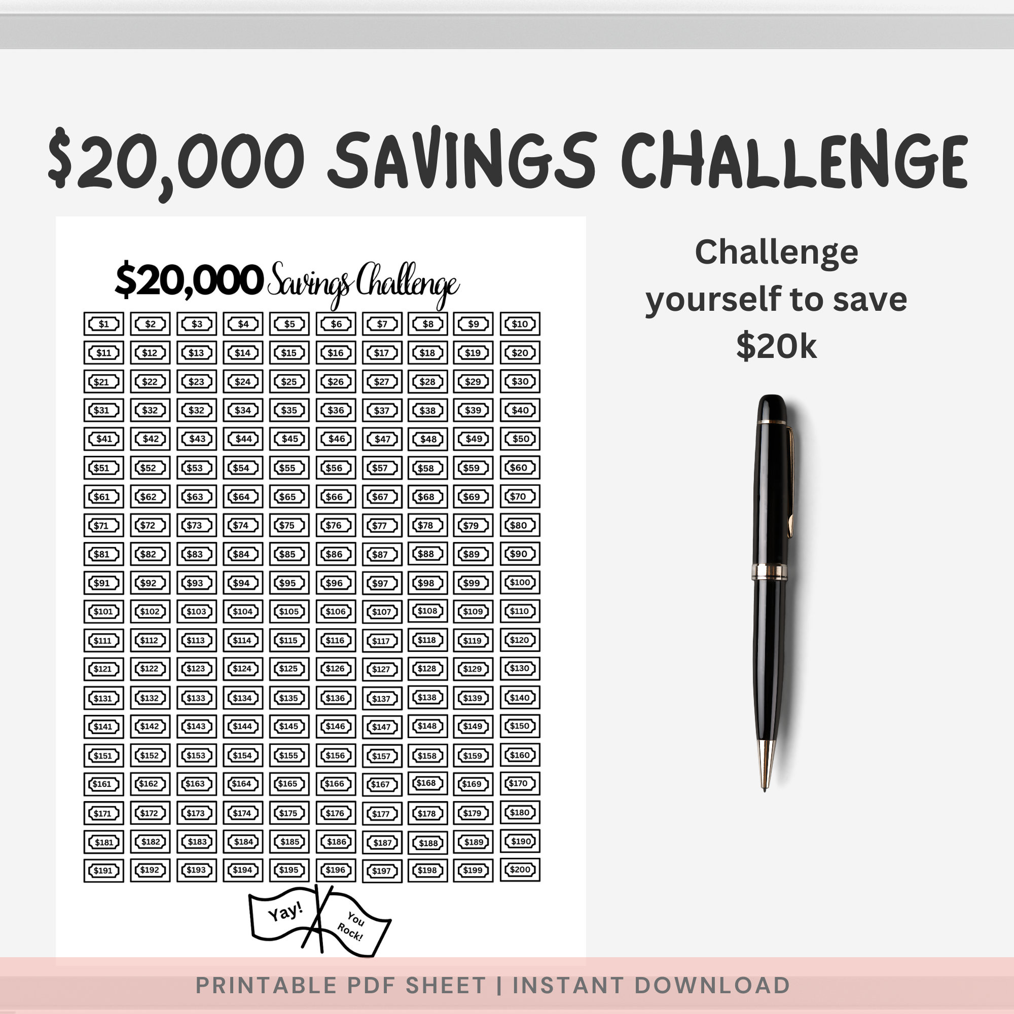 20000 Savings Challenge, 52 Week Savings Challenge, Money Saving ...
