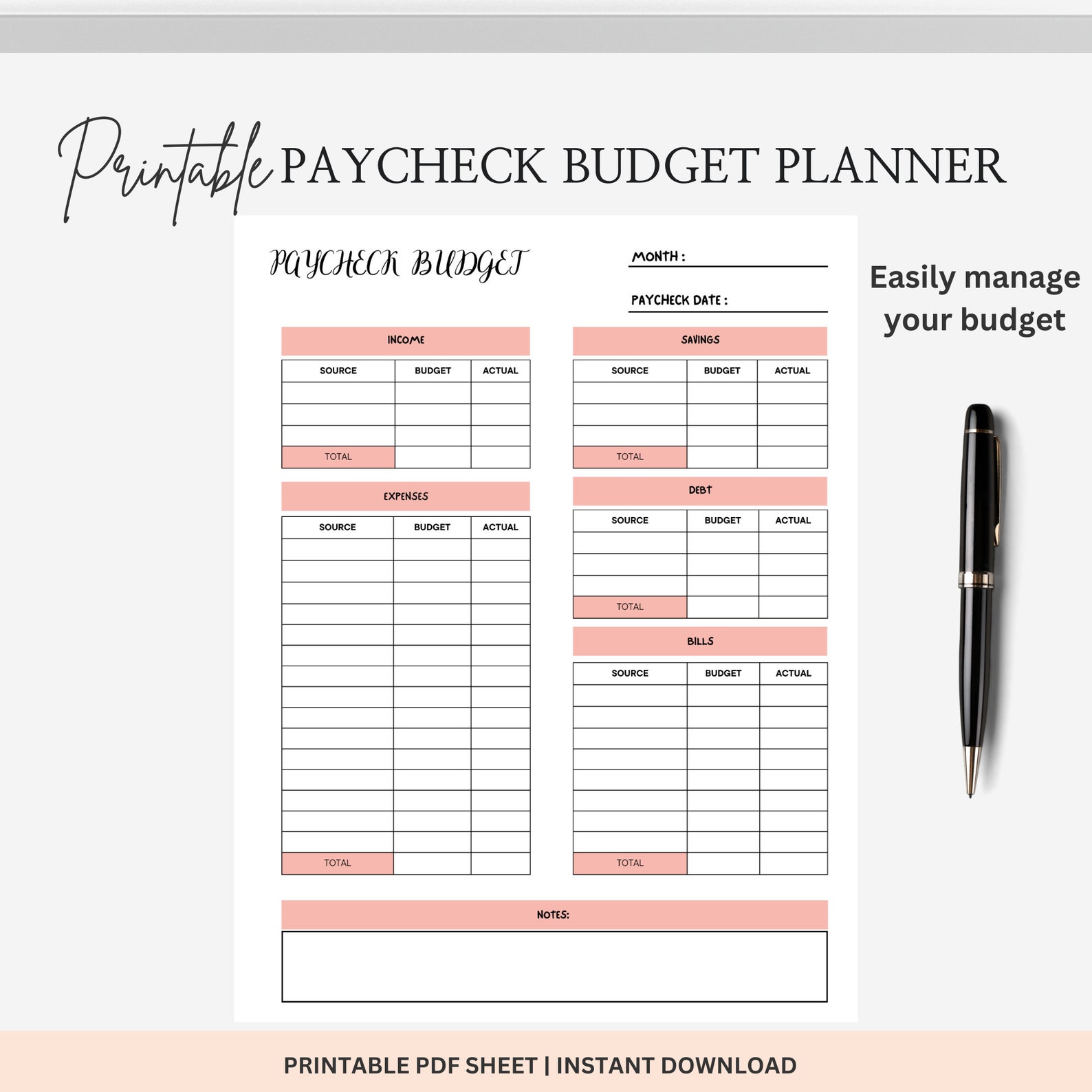 Paycheck Budget Planner | Printable Paycheck Budget Planner | Budget ...