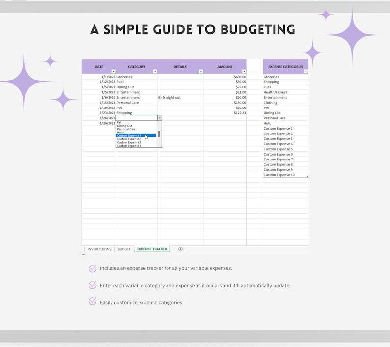Excel Budget Template Spreadsheet Dashboard | Monthly Budget ...