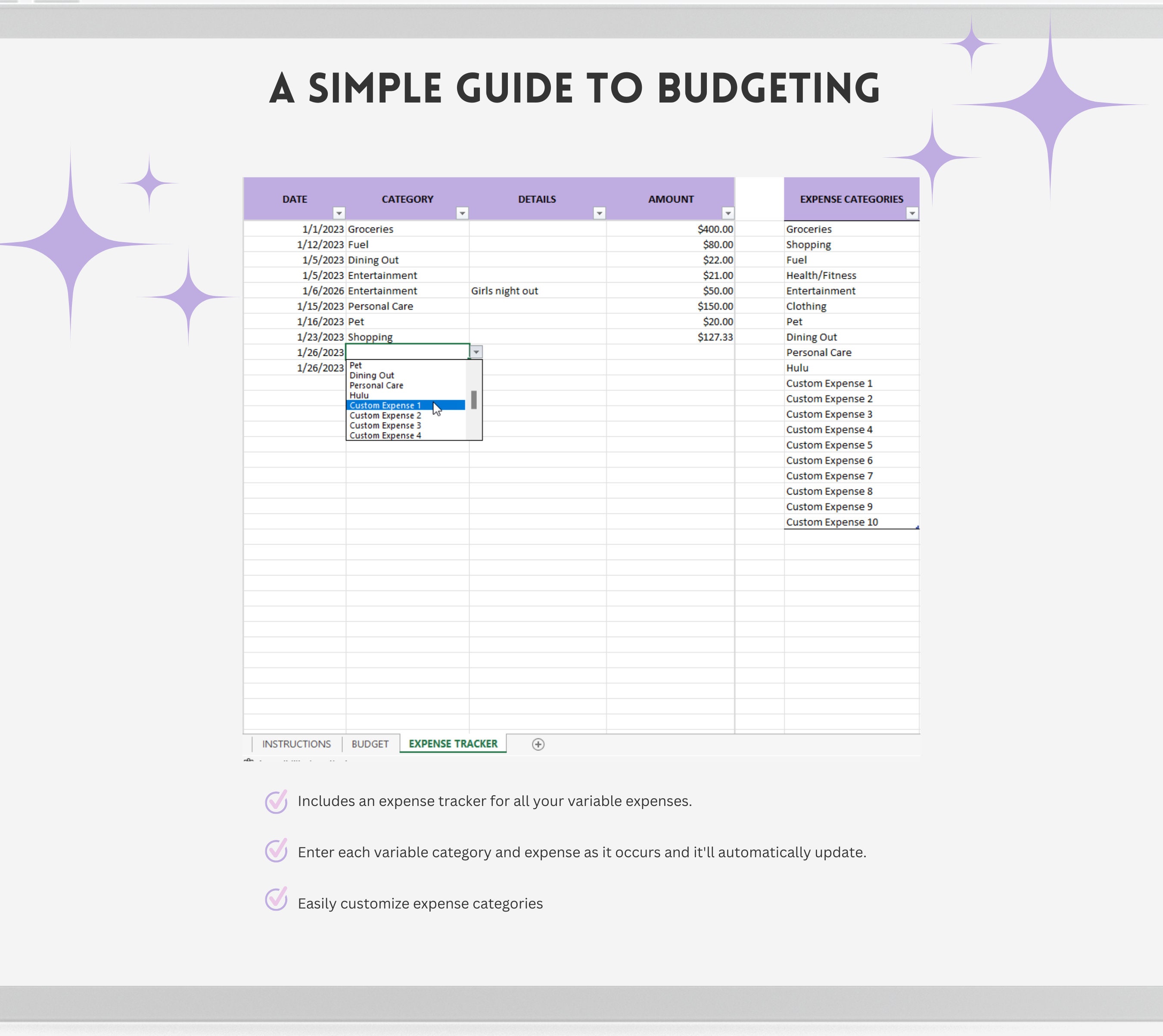 Excel Budget Template Spreadsheet Dashboard | Monthly Budget ...