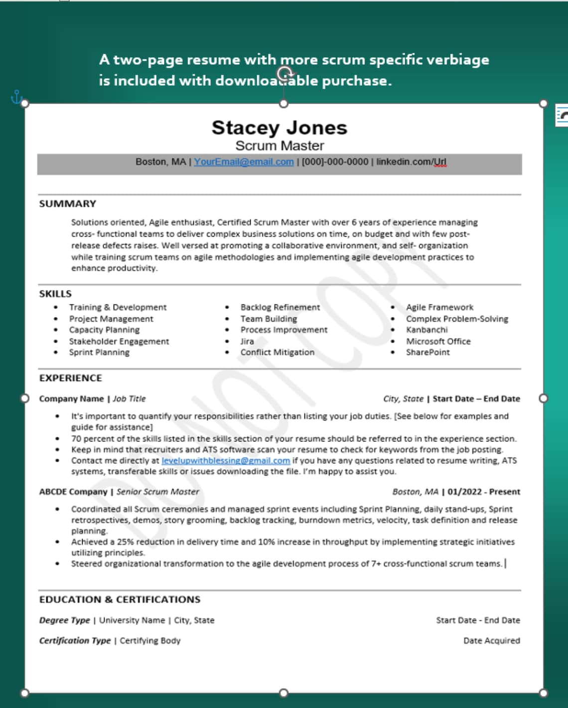 Resume Scrum Master, Resume Template Scrum Master, Scrum Master Resume ...