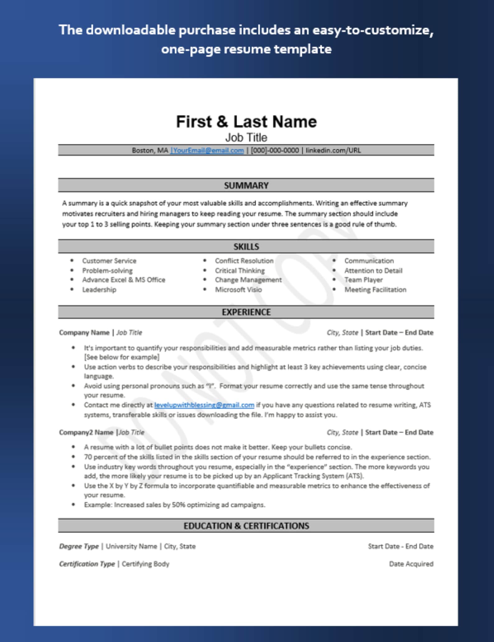 Tech Resume Template, ATS Friendly Resume Template, ATS Resume,harvard ...