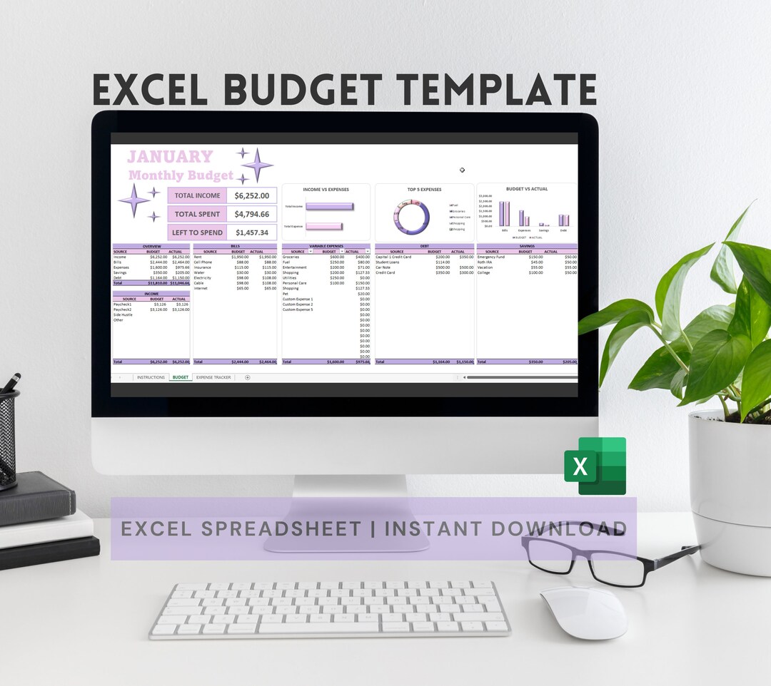 Excel Budget Template Spreadsheet Dashboard | Monthly Budget ...