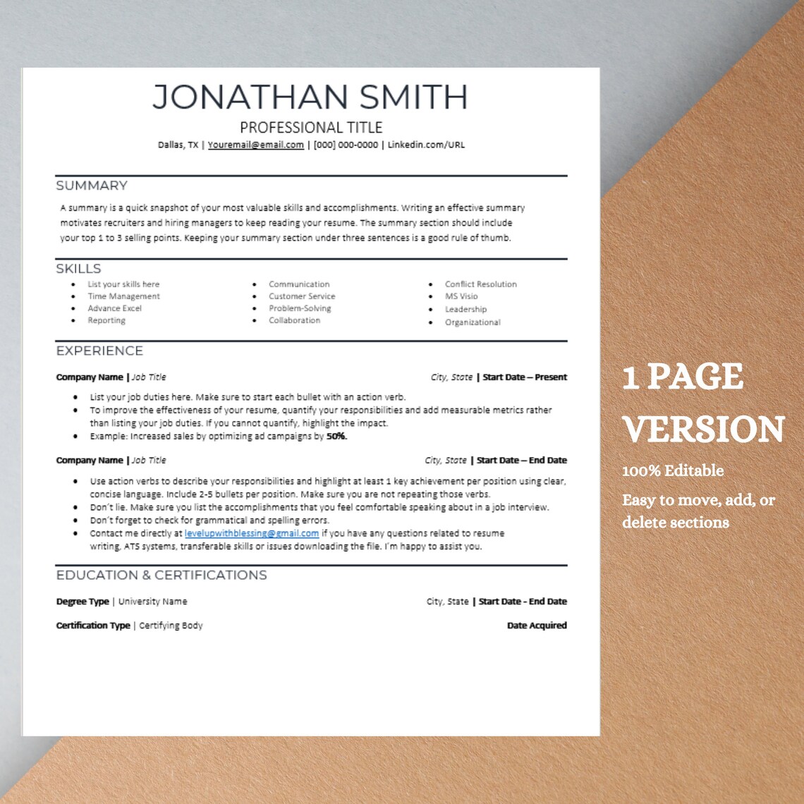 ATS Resume Template | CV Template | Cover Letter and References ...