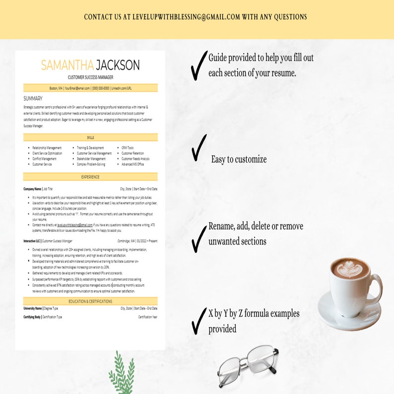 Customer Success Manager Resume, ATS Resume, Professional Resume ...