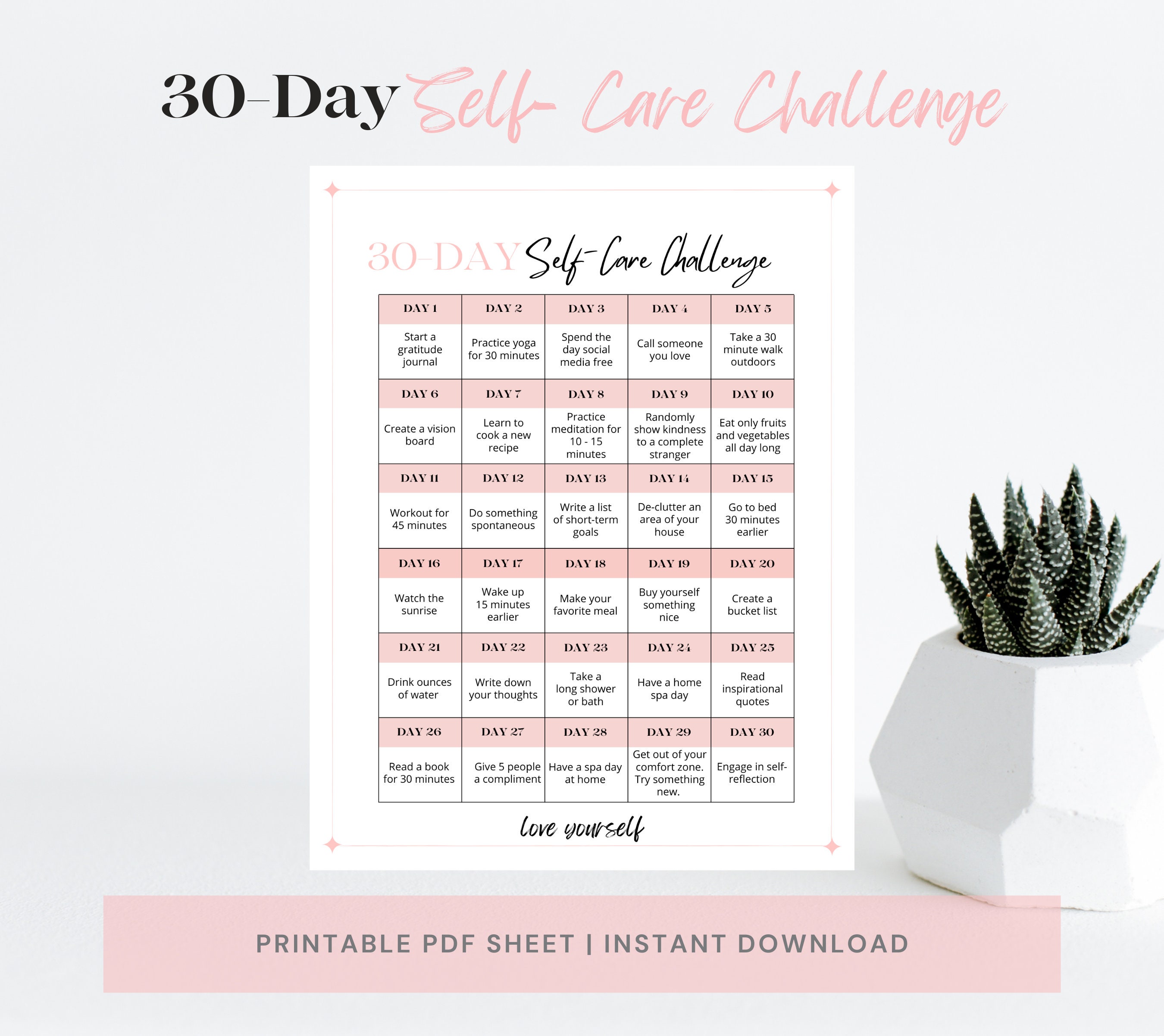 30 Day Self Care Checklist, Self Care Challenge, Self Care Planner ...