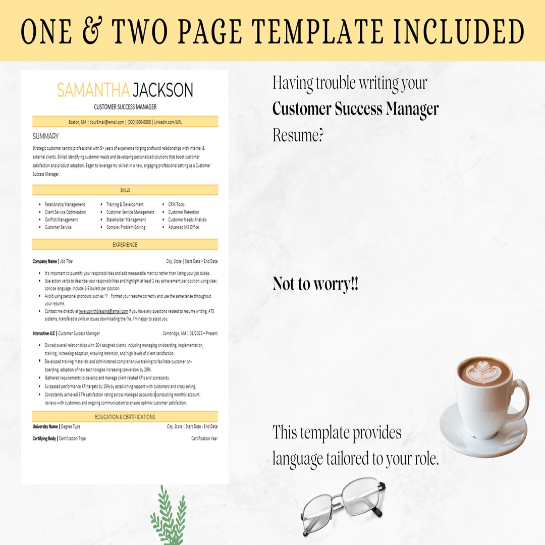 Customer Success Manager Resume, ATS Resume, Professional Resume ...