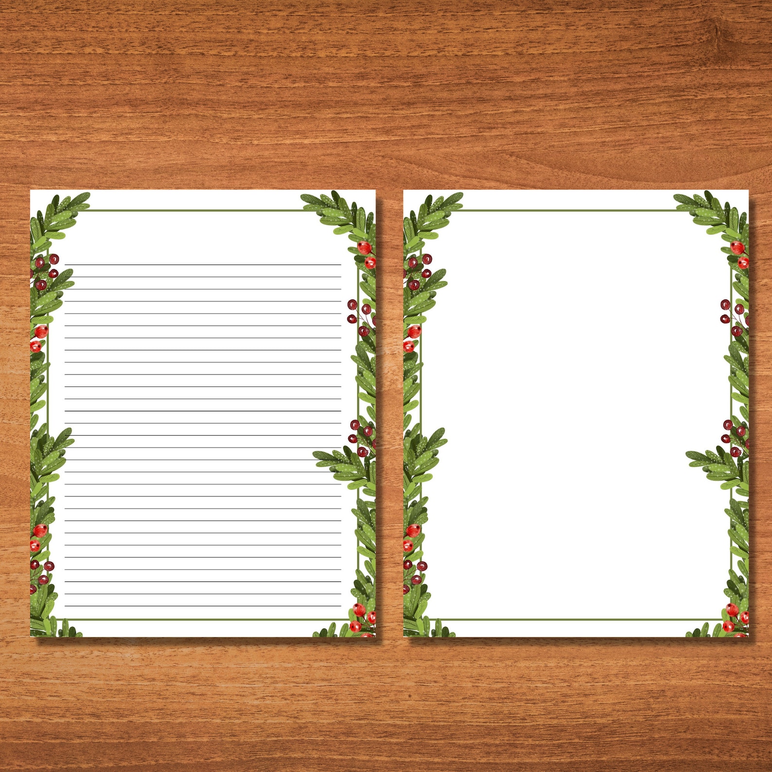 Printable Christmas Stationery, Floral Holiday Stationery, Christmas ...