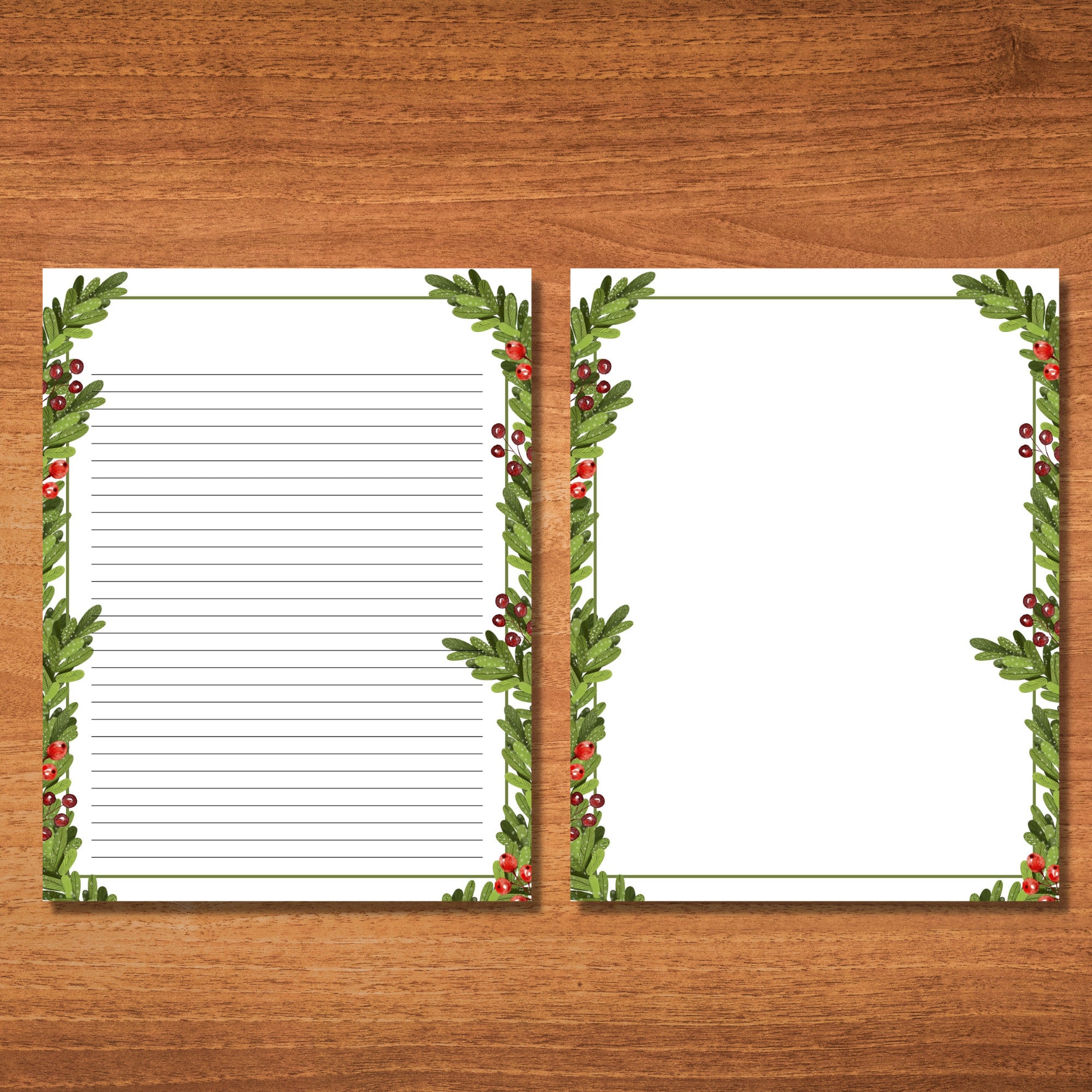 Printable Christmas Stationery, Floral Holiday Stationery, Christmas ...