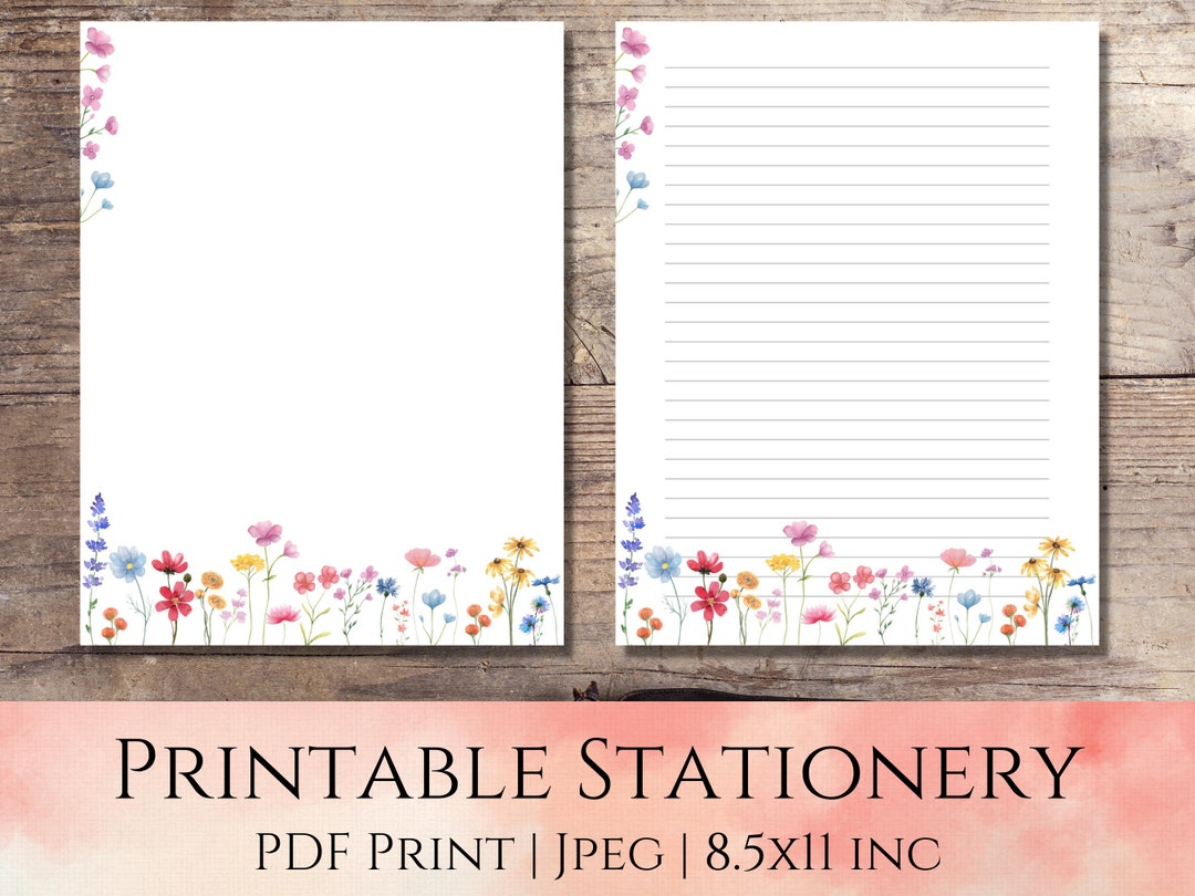 Wildflower Stationery, Printable Stationery, Floral Stationery ...