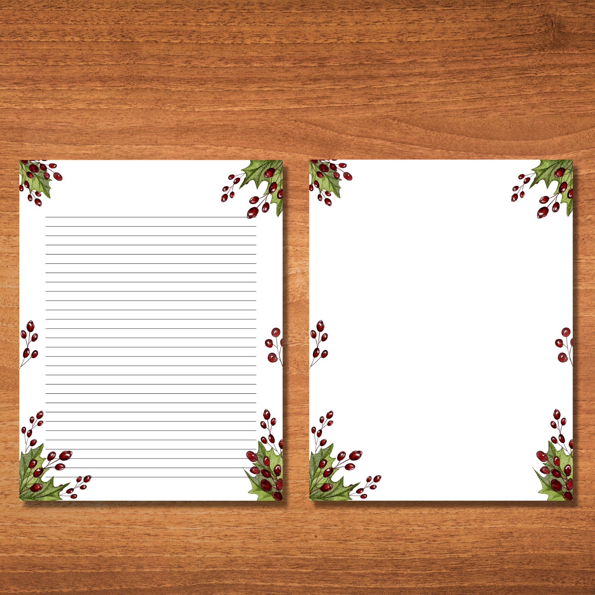 Printable Christmas Stationery, Floral Holiday Stationery, Christmas ...