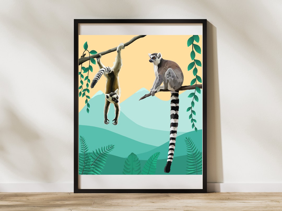 Ring Tailed Lemurs Playing in Tree, Instant Digital Download, Lemur ...