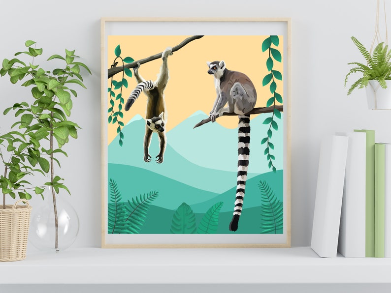 Ring Tailed Lemurs Playing in Tree, Instant Digital Download, Lemur ...