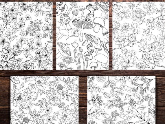 10 Pack Printable Botanical Coloring Pages Floral Coloring - Etsy