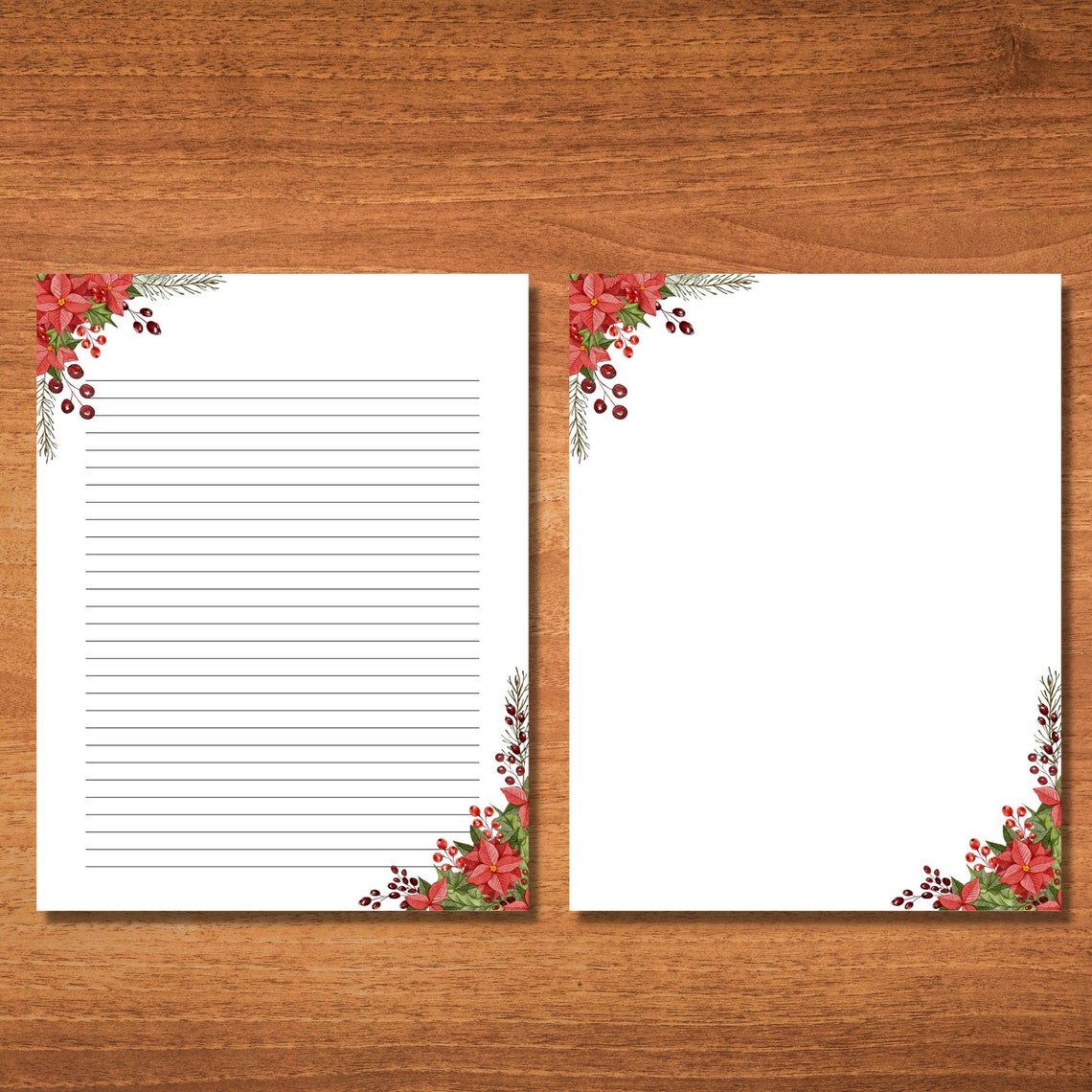 Printable Christmas Stationery, Floral Holiday Stationery, Christmas ...