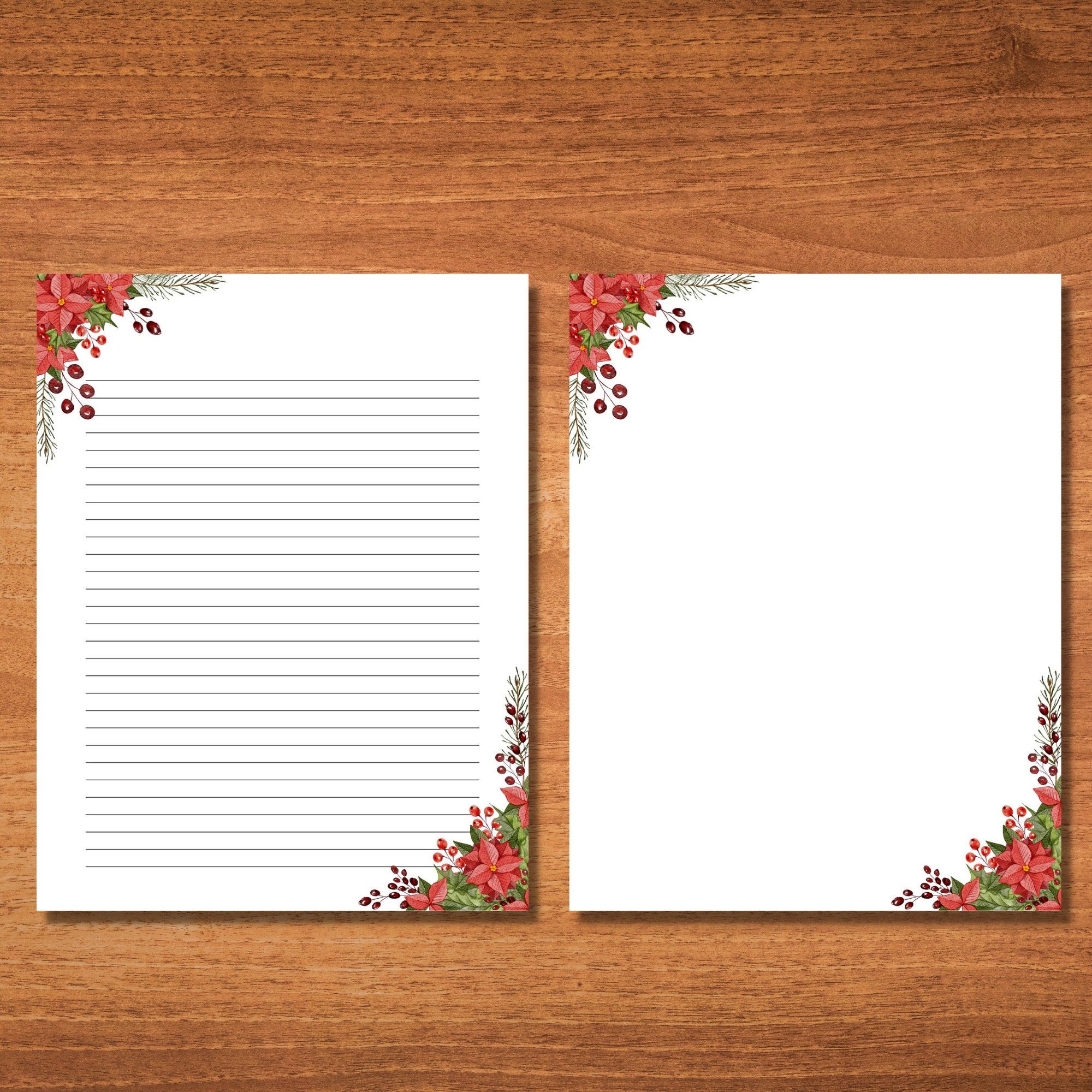 Printable Christmas Stationery, Floral Holiday Stationery, Christmas ...