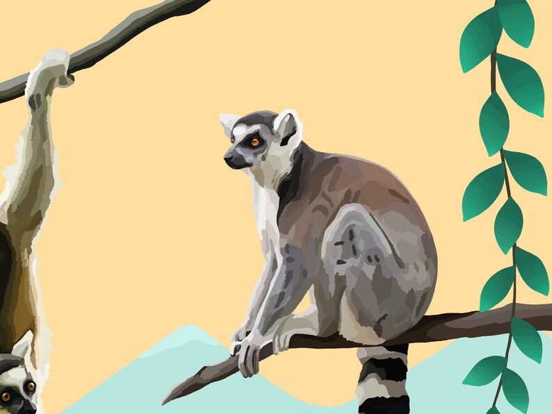 Ring Tailed Lemurs Playing in Tree, Instant Digital Download, Lemur ...