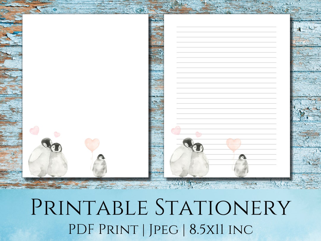 Printable Penguin Stationery, Animal Stationery, Watercolor Stationery ...