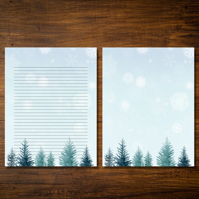 Printable Christmas Stationery Set, Winter Landscape Stationery, Snow ...