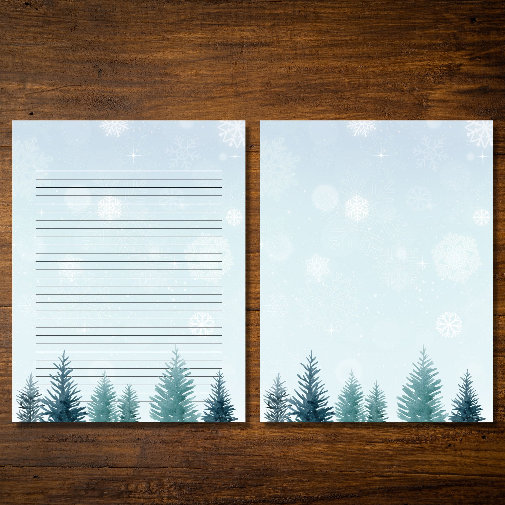 Printable Christmas Stationery Set, Winter Landscape Stationery, Snow ...
