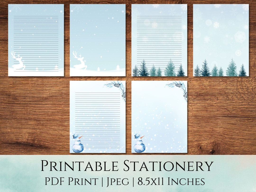 Printable Christmas Stationery Set, Winter Landscape Stationery, Snow ...