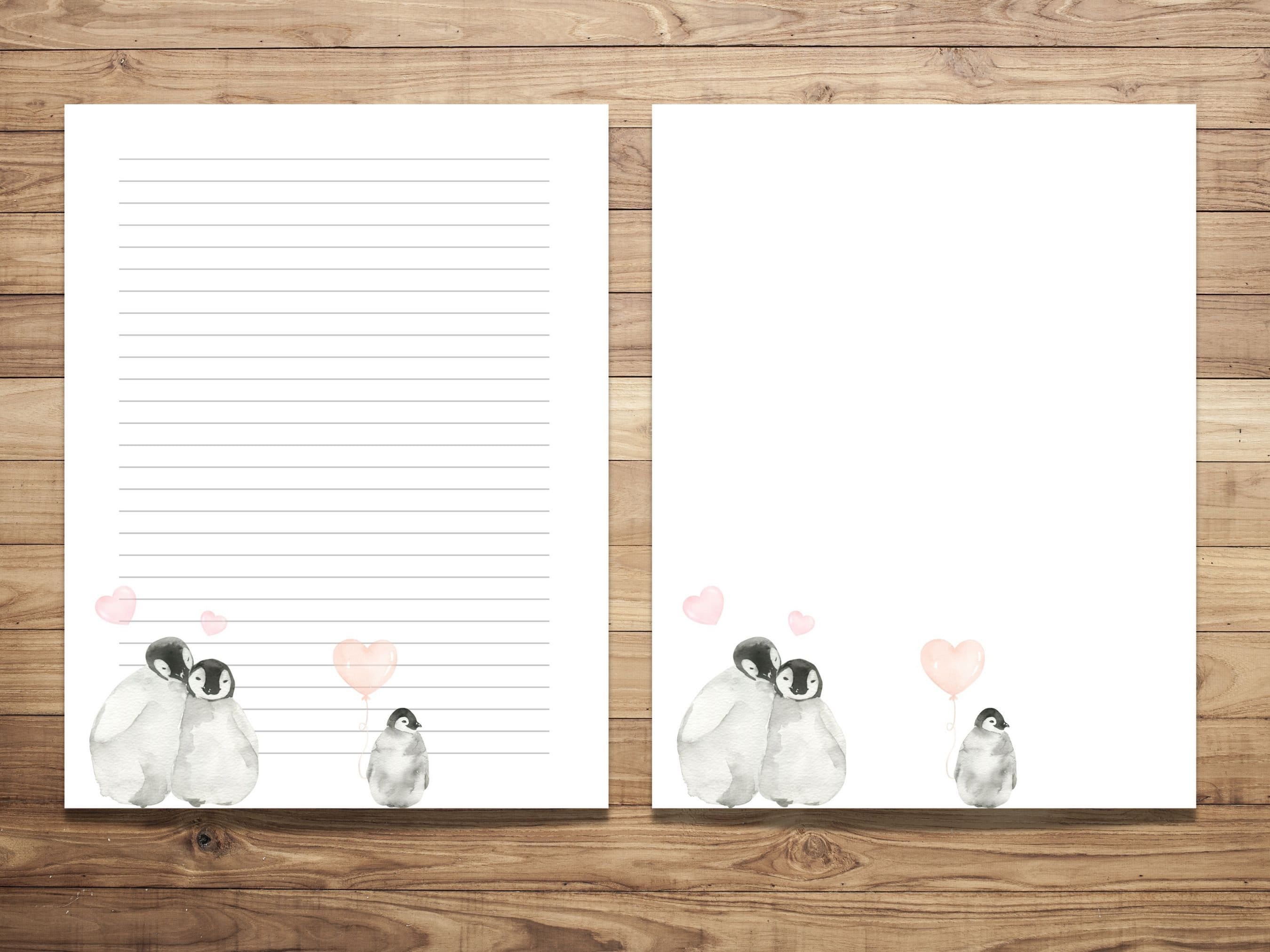 Printable Penguin Stationery, Animal Stationery, Watercolor Stationery ...