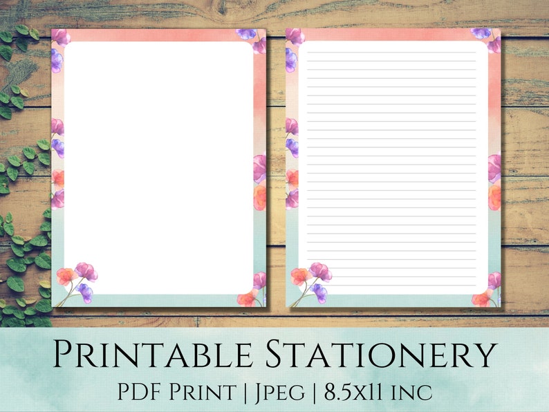 Colorful Floral Stationery, Watercolor Stationery, Lined Notepaper ...