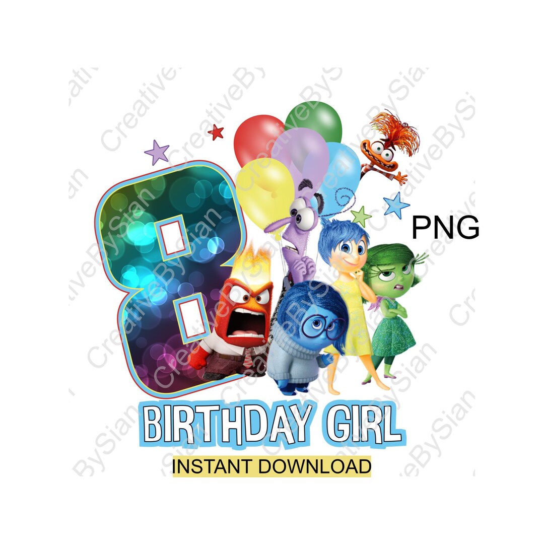Inside Out, Birthday, Clipart, Png, Age 8 PNG ONLY, Digital, Download ...