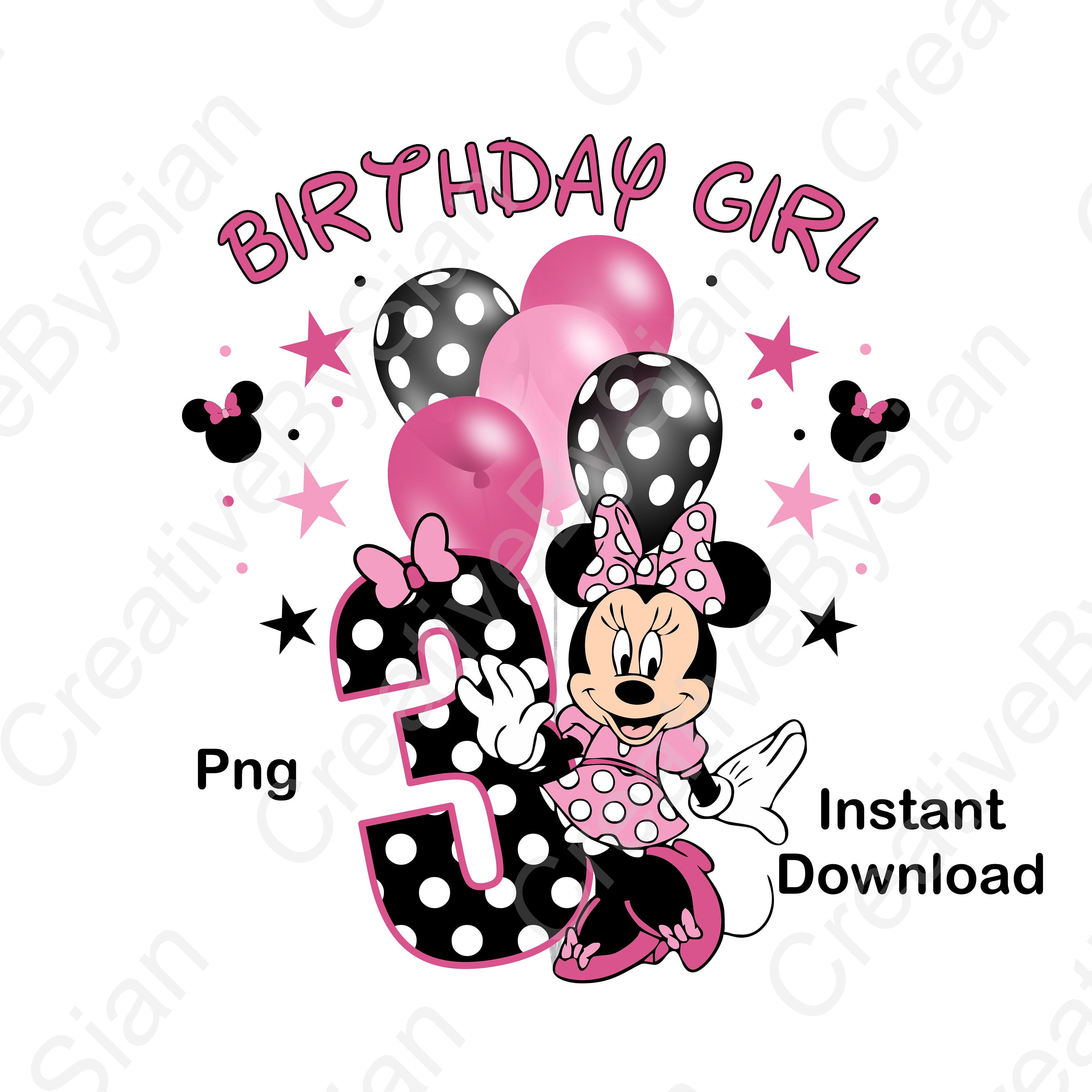 Minnie, Birthday, Clipart, Png, 3rd Birthday, Age 3, PNG ONLY, Digital ...