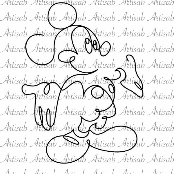 Mickey Mouse Line Drawing - Etsy