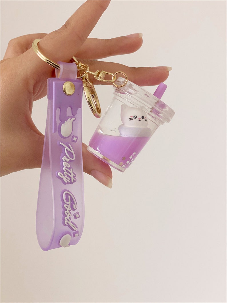 Kawaii Boba Milk Tea Bubble Tea Liquid Key Chain, Cute Boba Tea ...