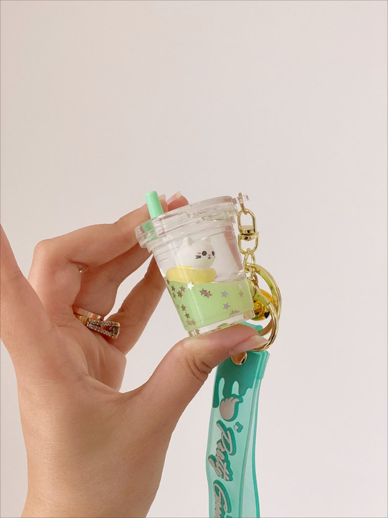 Kawaii Boba Milk Tea Bubble Tea Liquid Key Chain, Cute Boba Tea ...