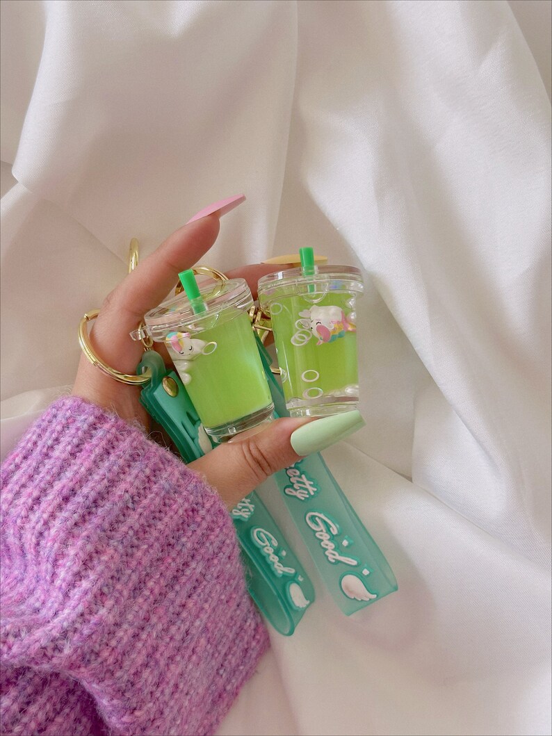 Unicorn Kawaii Boba Milk Tea Bubble Tea Liquid Keychain Cute Boba Tea ...