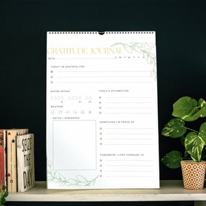 Printable Digital Gratitude Journal. Water Intake Tracker. Notes. Daily ...