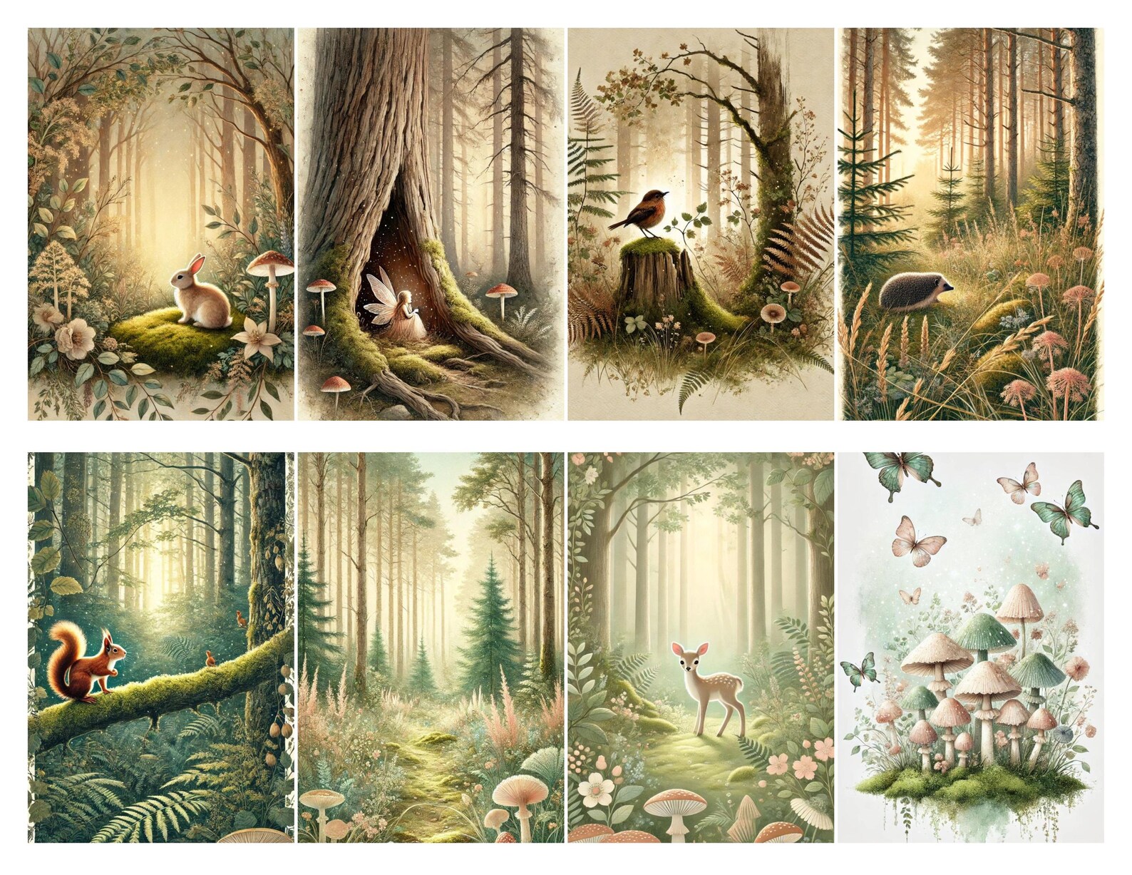 Enchanted Forest ATC Cards Printable • 40 Woodland Illustration Cards ...
