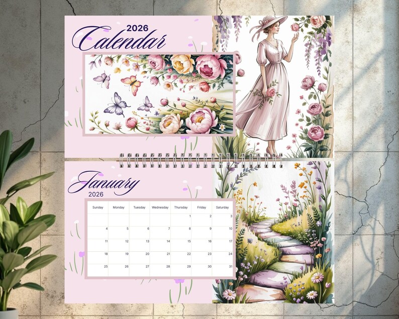 Druckbarer Kalender 2026 mit floralem Aquarell-Design – Eleganter ...