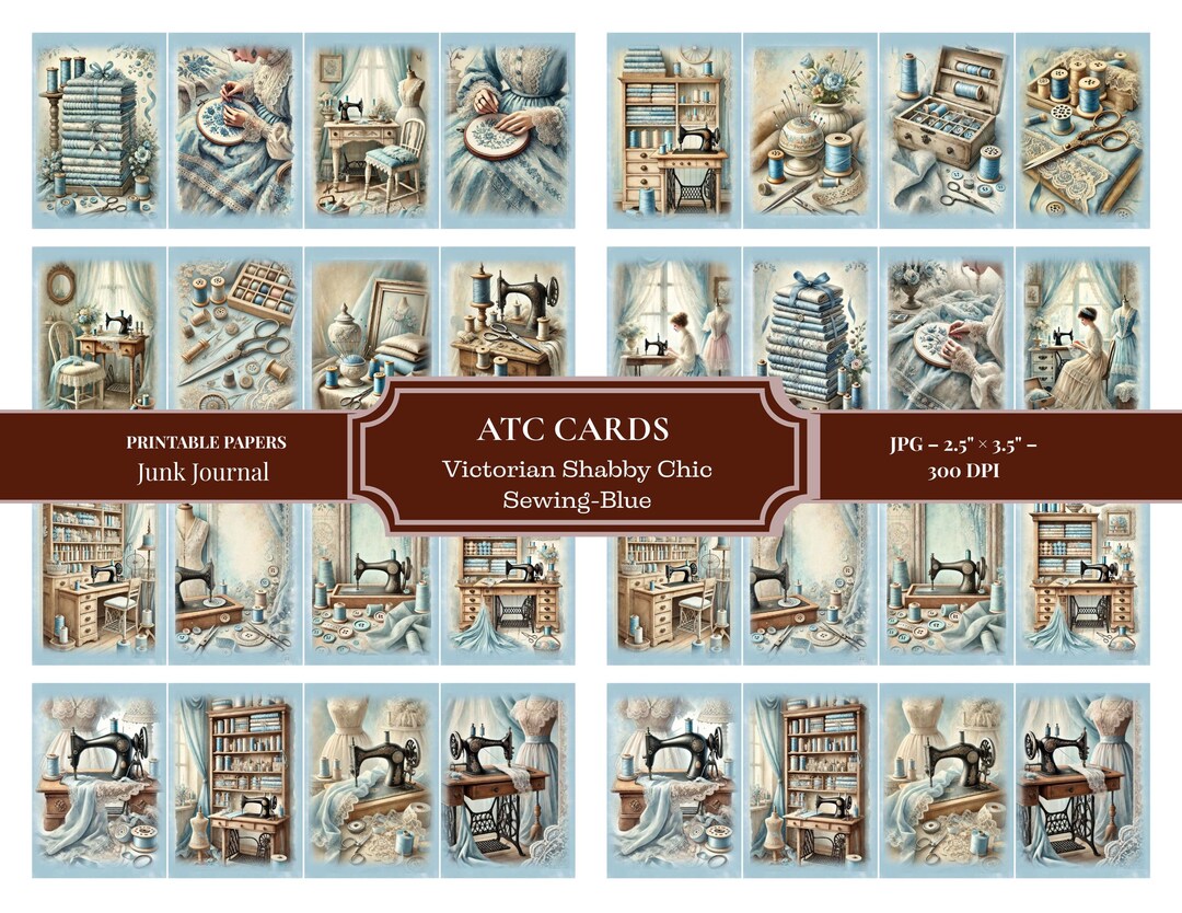 Victorian Shabby Chic Sewing ATC Cards – Vintage Blue Sewing Ephemera ...