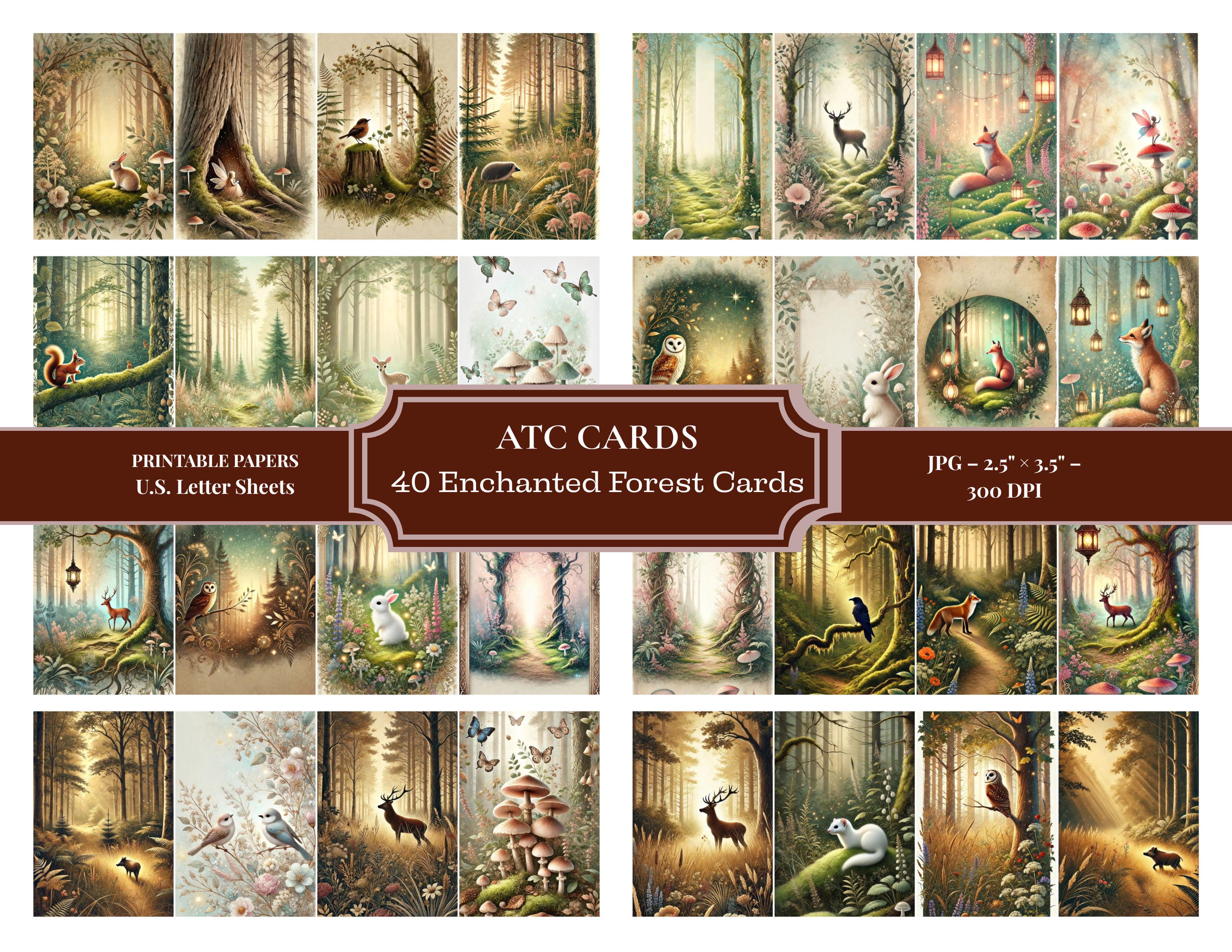 Enchanted Forest ATC Cards Printable • 40 Woodland Illustration Cards ...