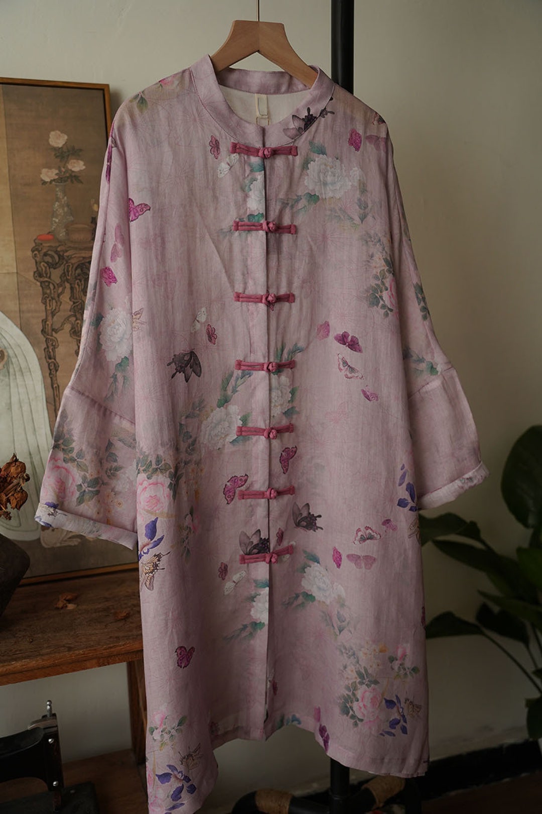 100% Ramie Linen Vintage Chinese Women Long Tunic With Chinese ...