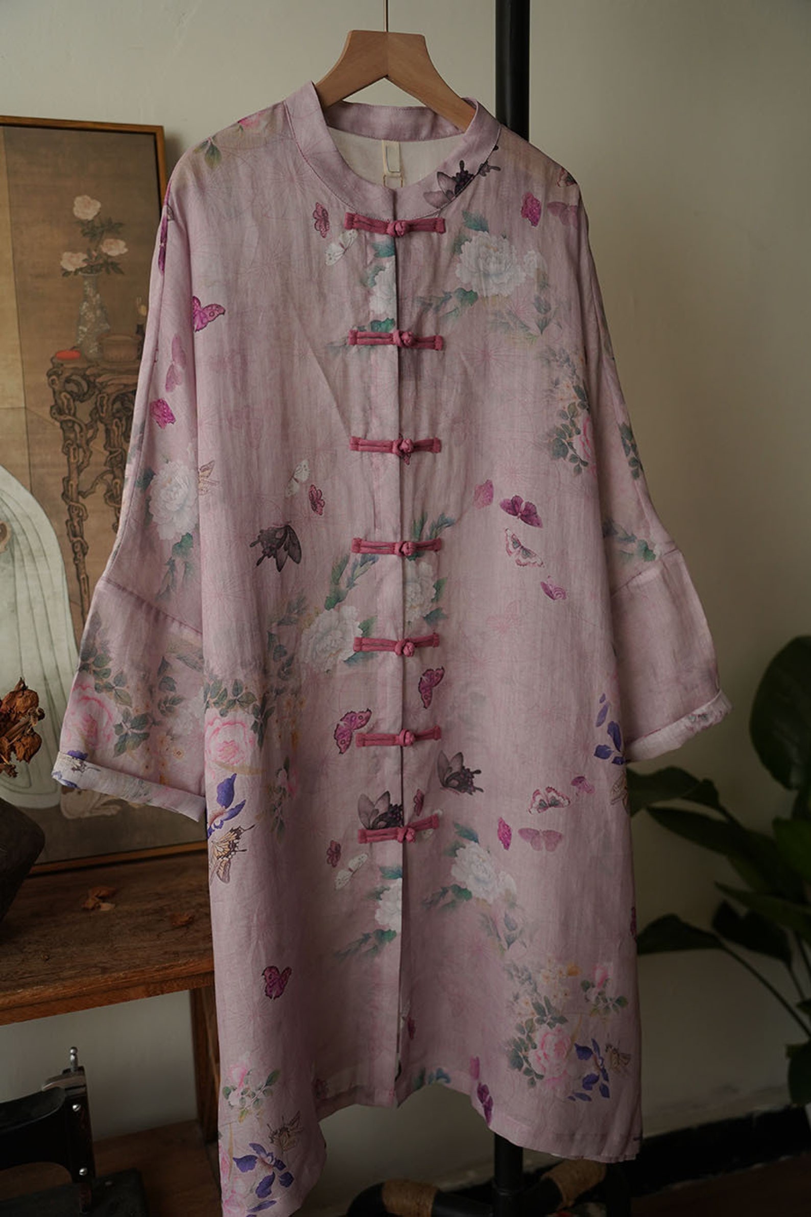 100% Ramie Linen Vintage Chinese Women Long Tunic With Chinese ...
