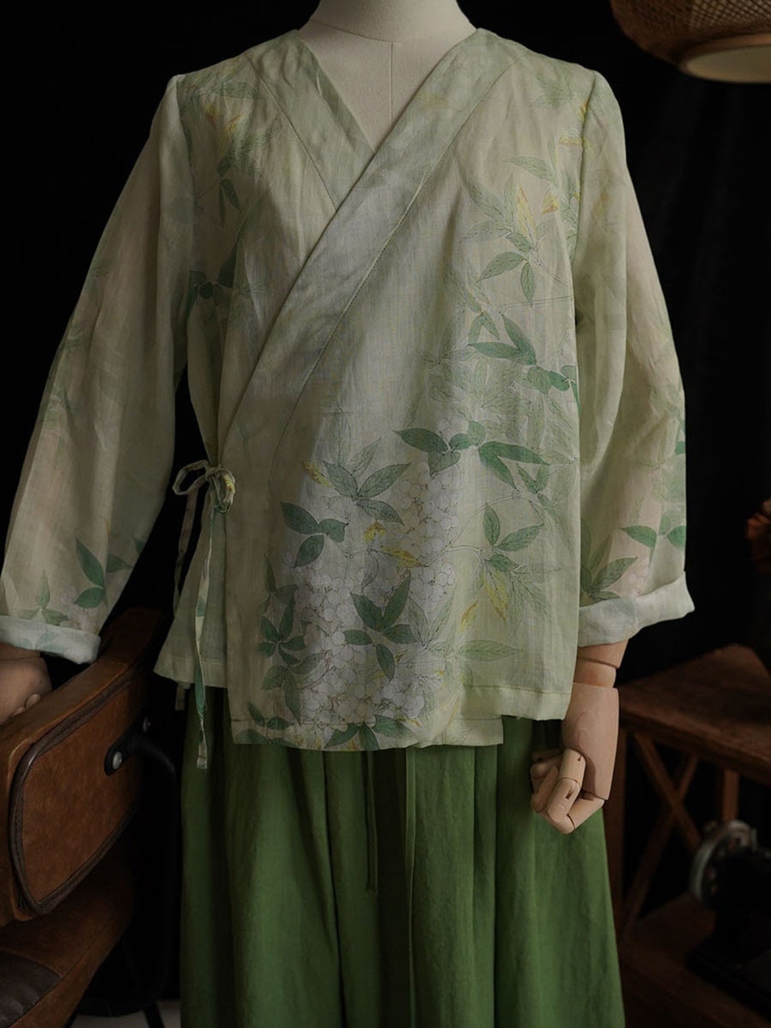 100% Ramie Linen Vintage Chinese Women Shirt With Vintage Floral Print ...